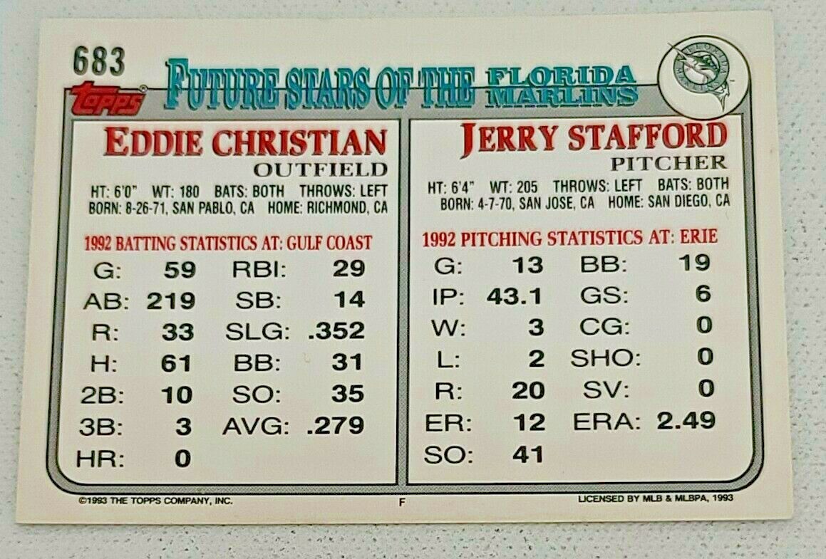 Jerry Stafford Eddie Christian Florida Marlins #683 MLB Baseball Future ...