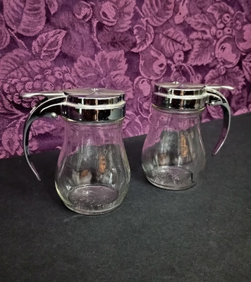 Vintage Dripcut Syrup Glass Pitcher Dispenser Metal Chrome Handle 4.5 ...