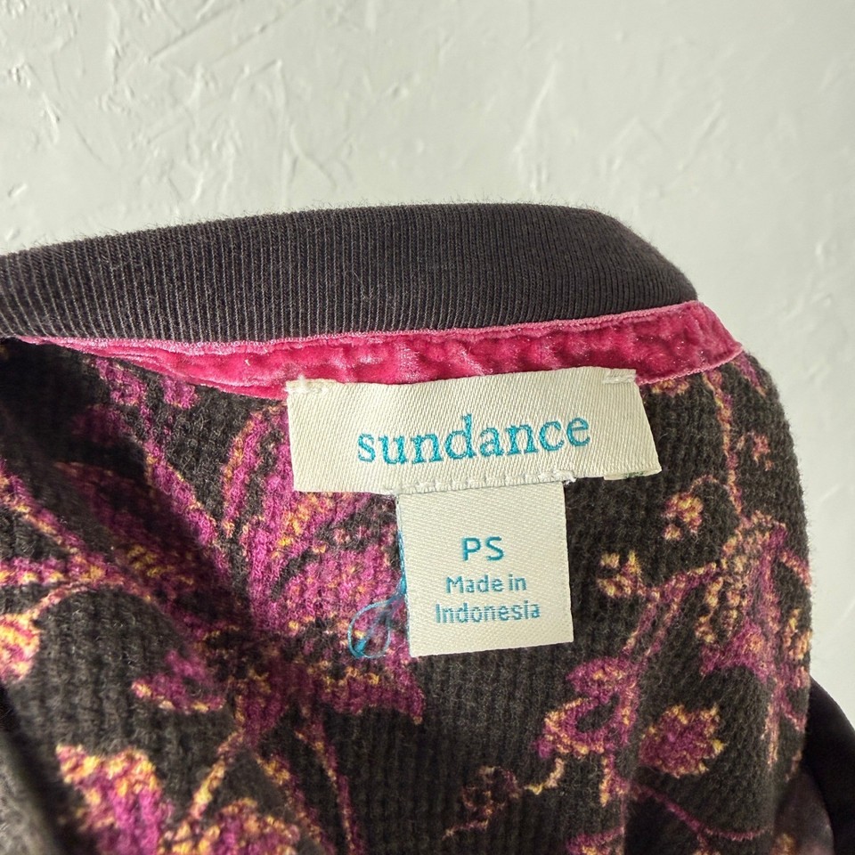 Sundance Top Womens PS Boho Cotton Thermal Waffle Knit Floral Henley L ...