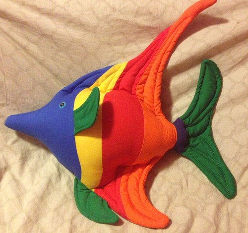 Tropical Rainbow Fish Plush Pillow Toy Room Decor 20” Blue/Yellow/Red ...