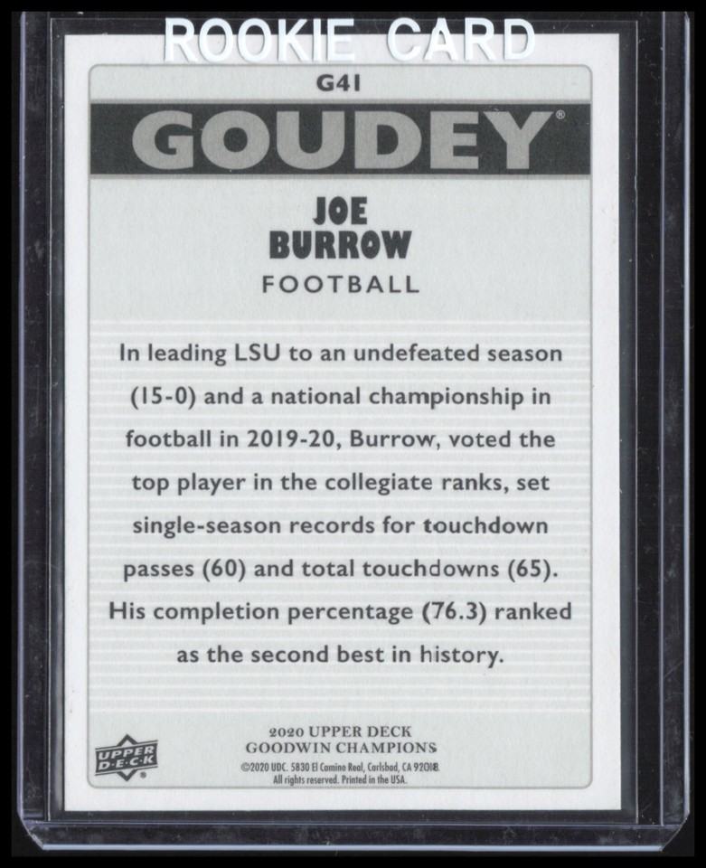 2020 Upper Deck Goodwin Champions #G41 Joe Burrow Goudey | eBay