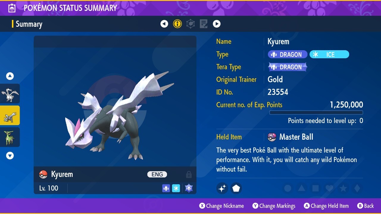 Shiny Kyurem 6IV Lv. 100 Timid Nature Tao trio Unova Pokemon Scarlet ...