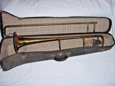 ANTIQUE CONN TROMBONE SMALL JAZZ 6" BELL marked ELKHART IND AND ...
