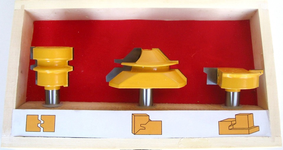 3pc 45° Miter, Glue & Drawer Lock Joint Router Bit Set S | eBay