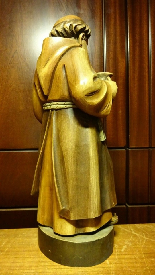 13" HAND CARVED WOOD CATHOLIC MONK FRIAR BROTHER CONRAD STATUE FIGURE ...