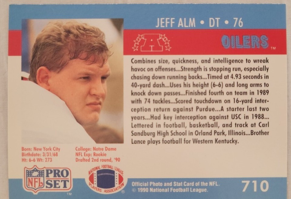 1990 NFL Pro Set Football Card #710 Jeff Alm | eBay