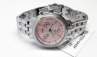 Casio Beside BEL500D-4A Ladies Pink Dial Stainless Steel Dress Watch ...