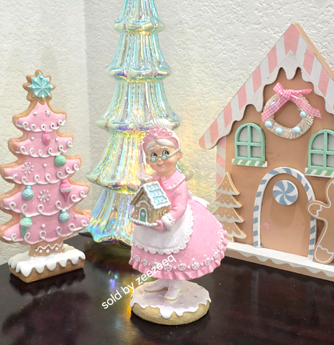 Christmas Pink Mrs Claus Baker Gingerbread House Figurine Figure Bakery ...