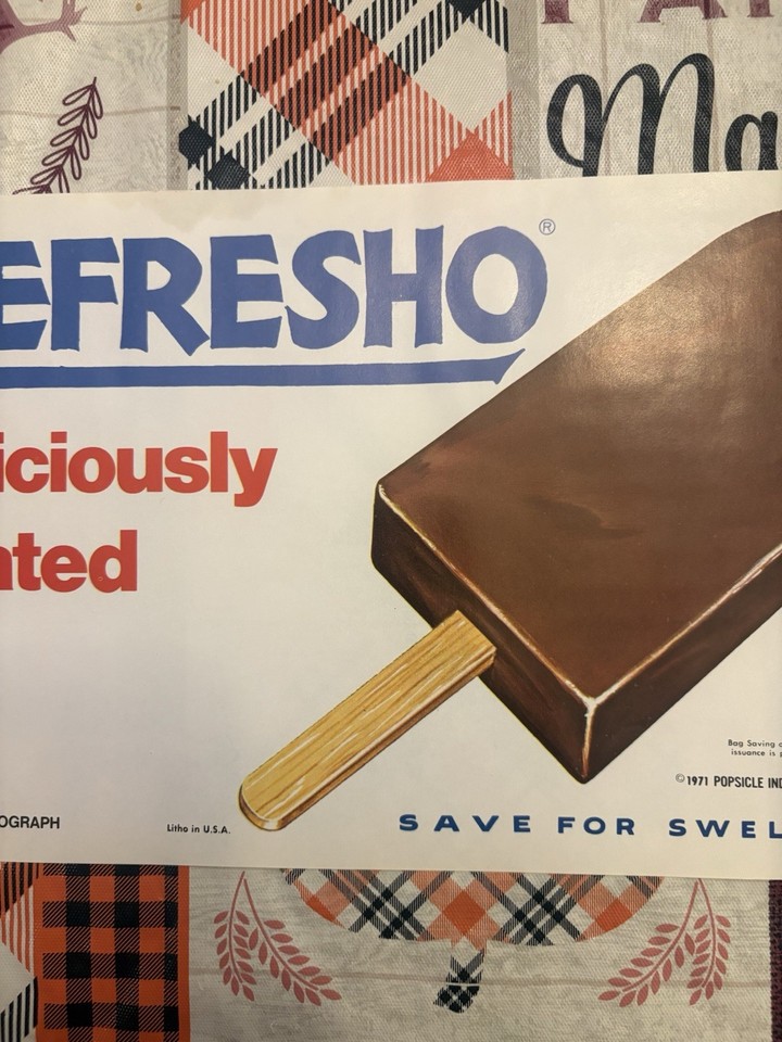 1971 REFRESHO ICE CREAM PAPER SIGN NASA ASTRONAUT POPSICLE INDUSTRIES ...