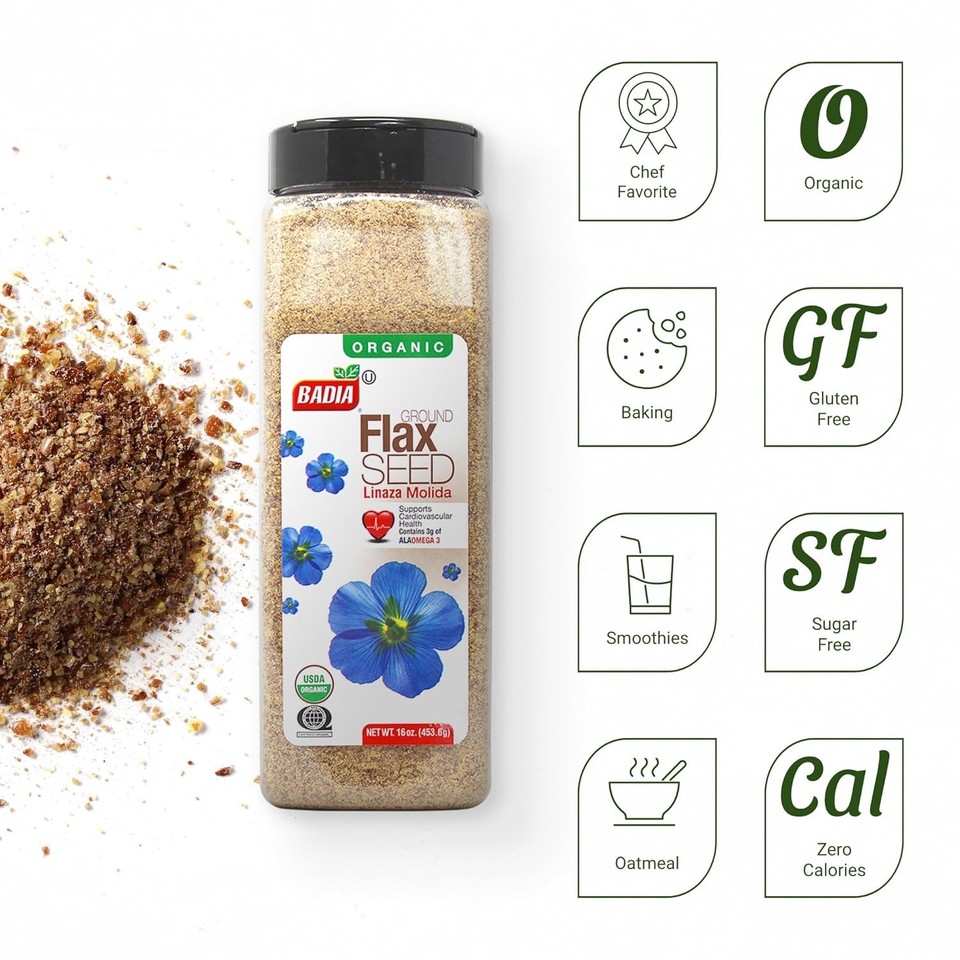 Badia Organic Ground Flax Seed, 16 oz - Superfood High in 1 Pound (Pack ...