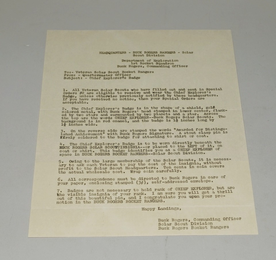 ORIGINAL CIRCA 1940S BUCK ROGERS ROCKET RANGERS PREMIUM PAPERWORK LOT ...