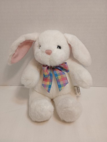 Hallmark Cards White Bunny Rabbit Plush W/Plaid Bow Stuffed Animal Toy ...