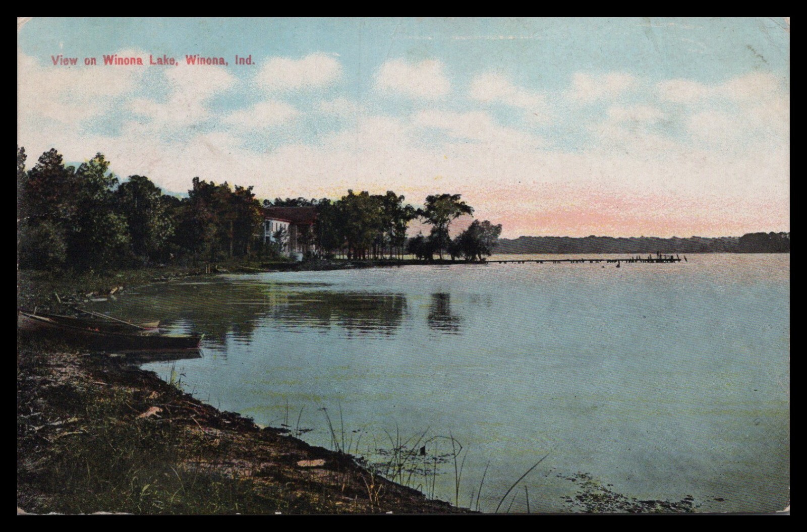 View of WINONA LAKE INDIANA Scenic Dock Boats White House THOMAS 5 & 10 ...