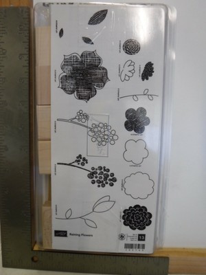 STAMPIN UP RAINING FLOWERS SET OF 13 WOOD MOUNT RUBBER STAMPS NEW ...