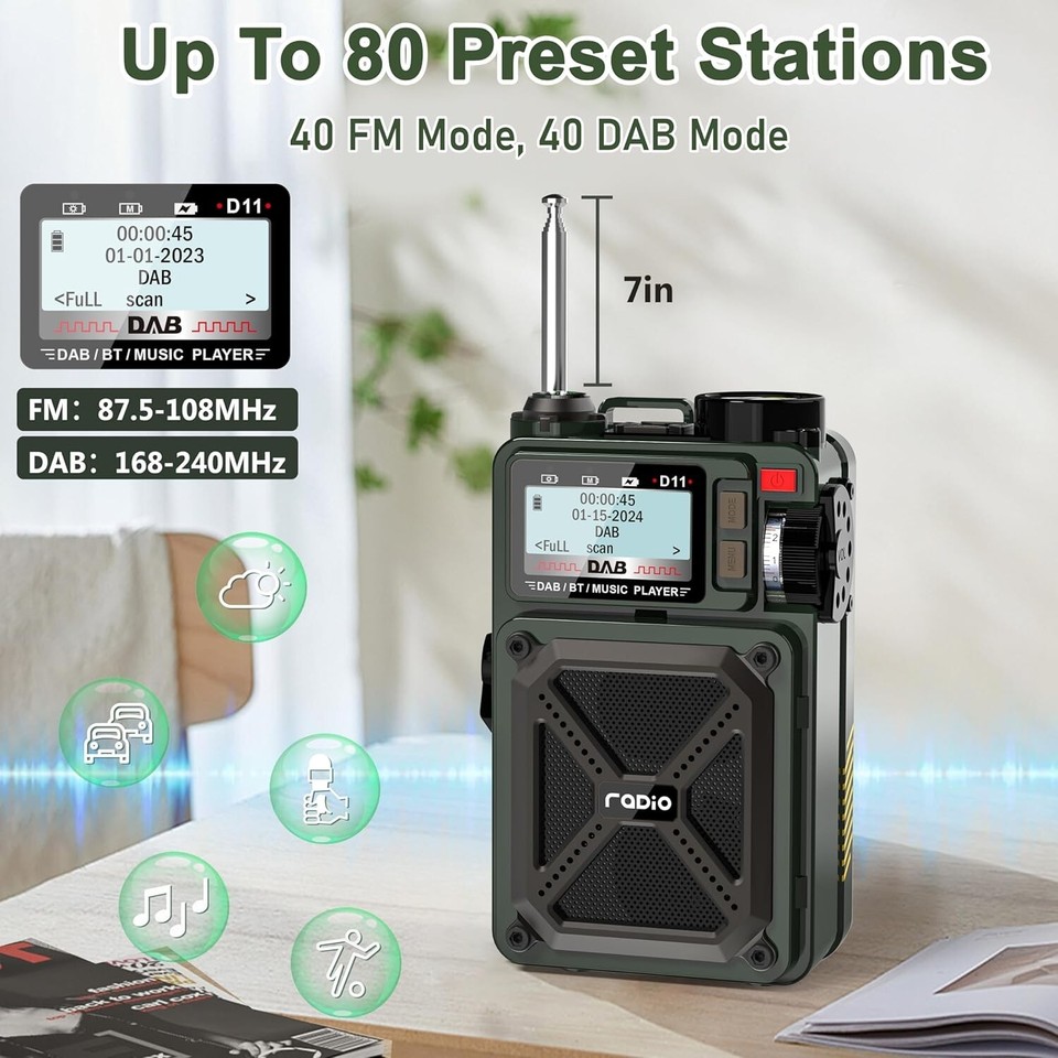 Emergency Portable DAB/DAB+ FM Solar Radio with BT - ONLY CHARGES VIA ...