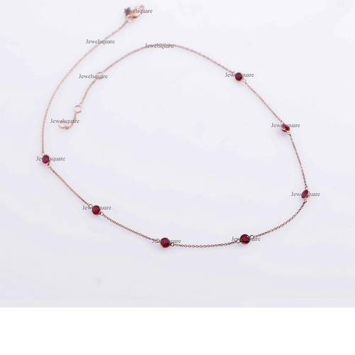 July Natural Ruby Chain Bezel Station Engagement Necklace 14K Solid ...