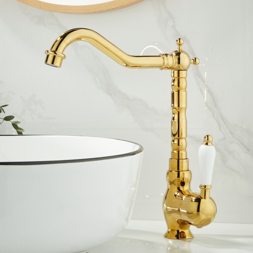 Polished Gold Brass Bathroom Sink Faucet Single Handle Basin Vanity ...