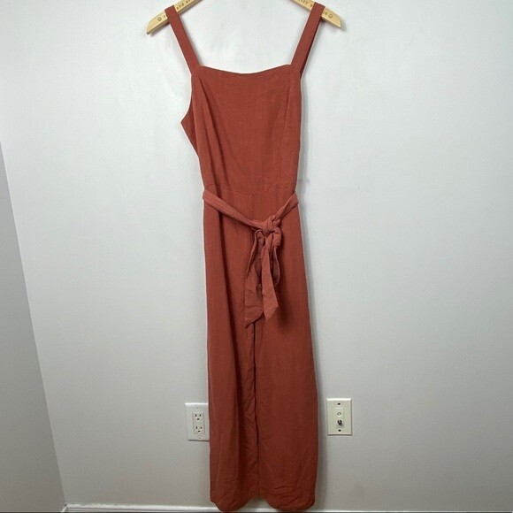 Nordstrom Rust Colour Jumpsuit Womens Size Small Square Neckline Belted ...