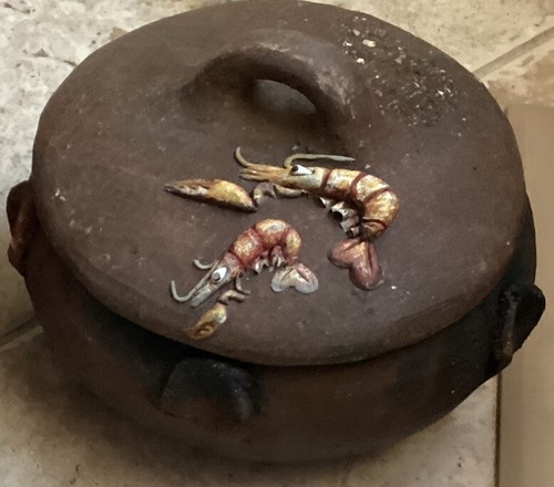 Black Clay Pot w/Crawfish Lid Roberta Schilling Collection Rare Vintage ...