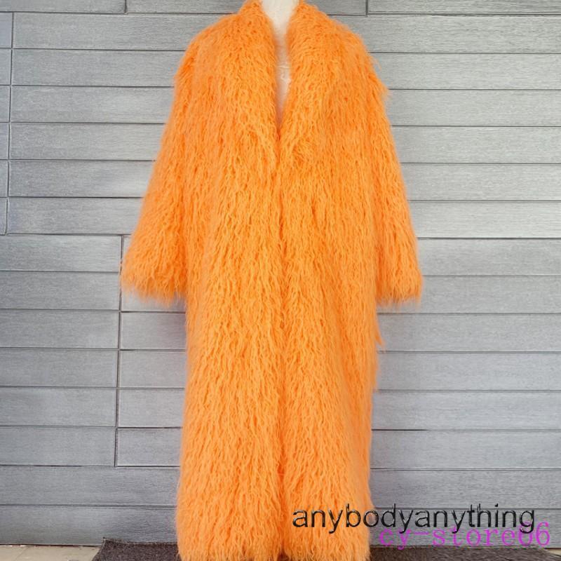 Women's Stage Coats Full Length Long Party Sleeve Faux Wool Fur Classic ...