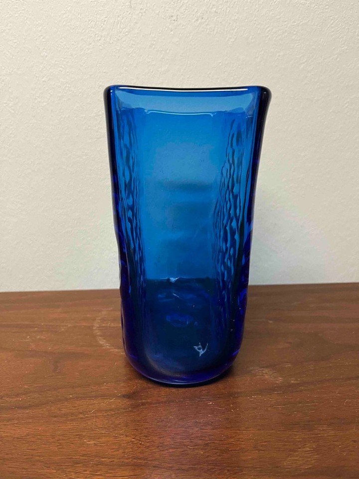 Stunning Vintage Blenko Textured Blue Azure Square Glass Vase 894 | eBay