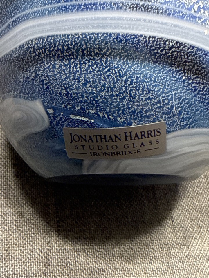 jonathan Harris Signed Glass Paperweight Ironbridge Blue & Silver 2.5 ...