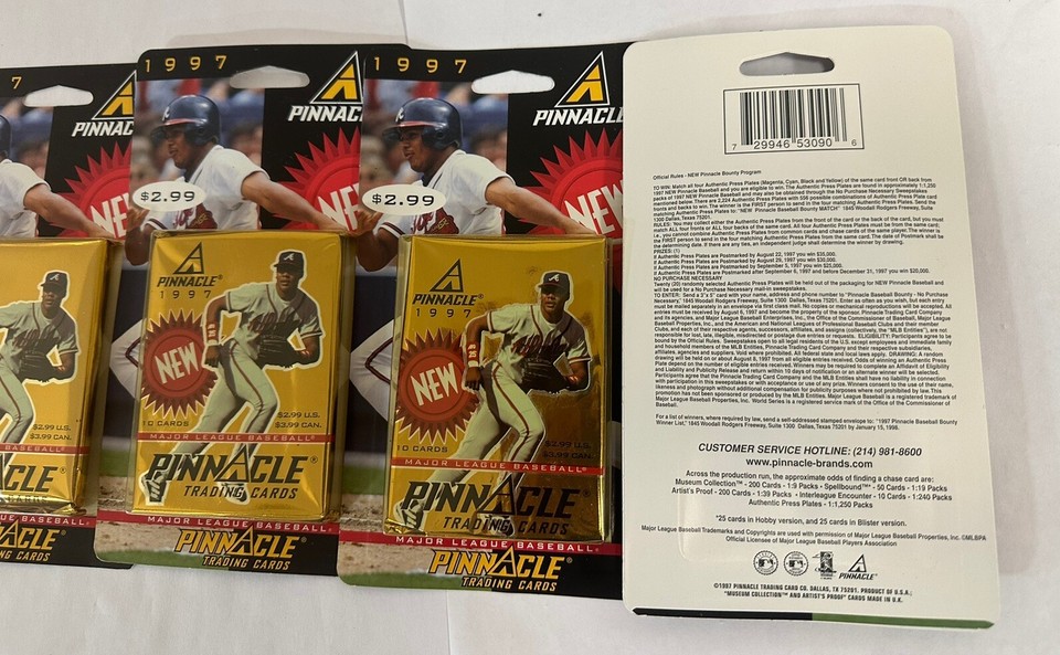 4 Pack Lot 1997 Pinnacle Baseball Factory Sealed Blister Packs Unique ...