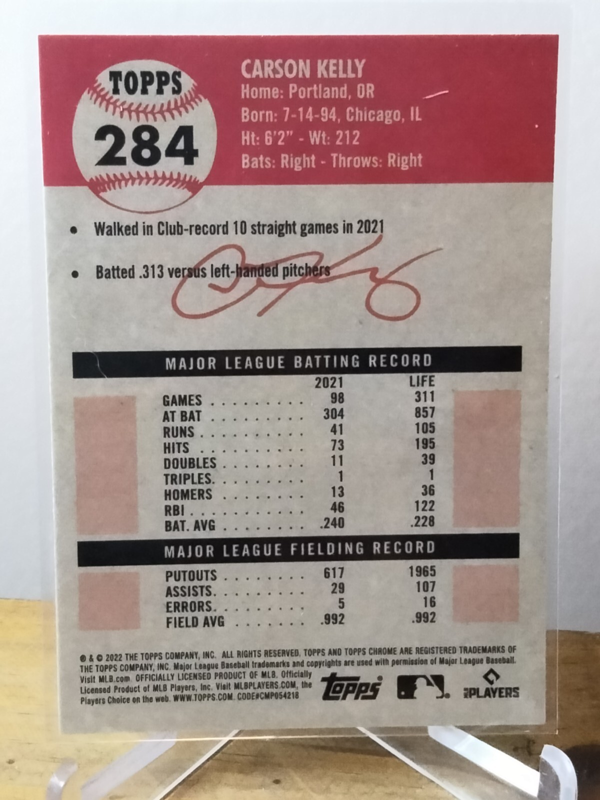 CARSON KELLY 2022 Topps Chrome Platinum Baseball #284 Arizona ...