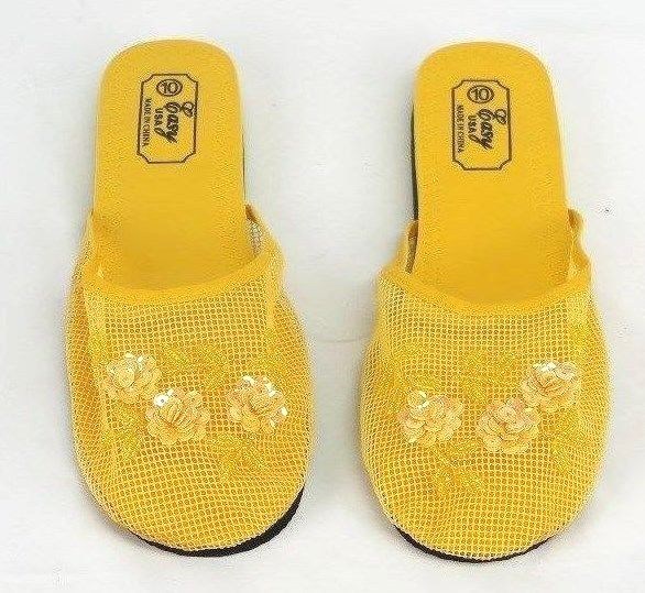 Women's Floral Beaded Sequin Rose Mesh Flats Slippers Shoes Pastel Size ...