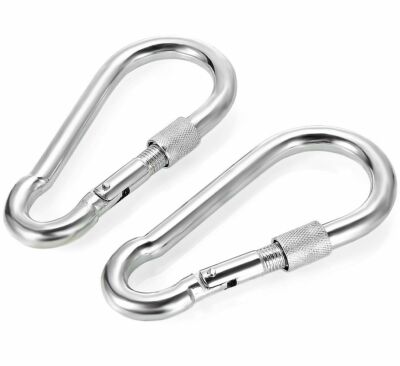 2 x SCREW LOCK CARABINER CLIPS 12mm x 140mm, Large HEAVY DUTY Snap ...