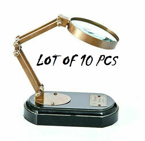 Brass Magnify Glass Table Top Magnifying With Wood Base Magnify Lot of ...