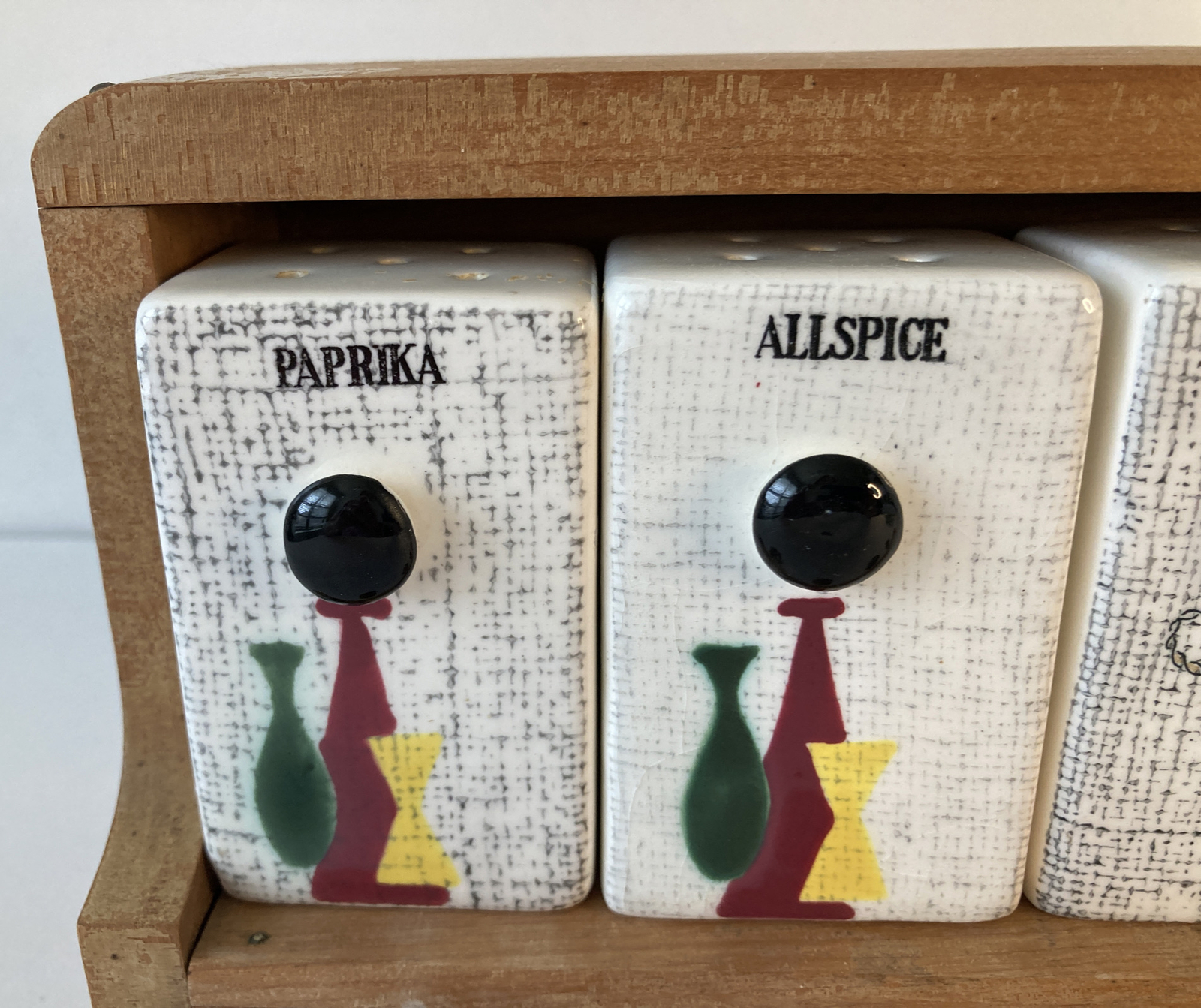 Spice Set, Vintage, Ceramic In Wooden Rack Japan S & P Paprika ...