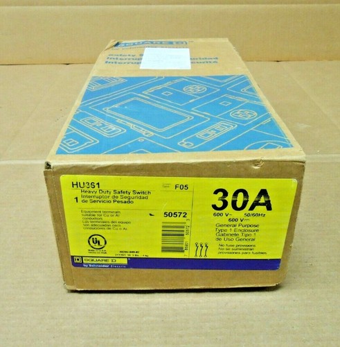 1 NIB NEW SQUARE D HU361 HEAVY DUTY SAFETY SWITCH 30 AMP 3P 600V NEMA 1 ...