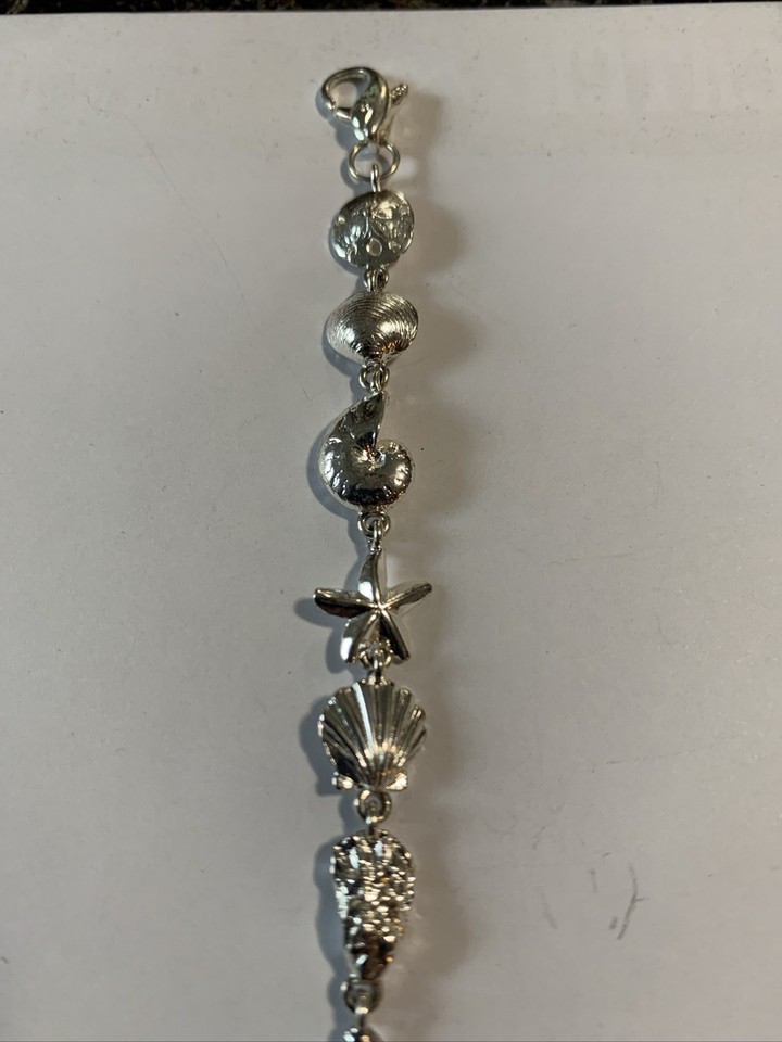 Sterling silver Beach Themed Bracelet Starfish Sand Dollars and Shells ...