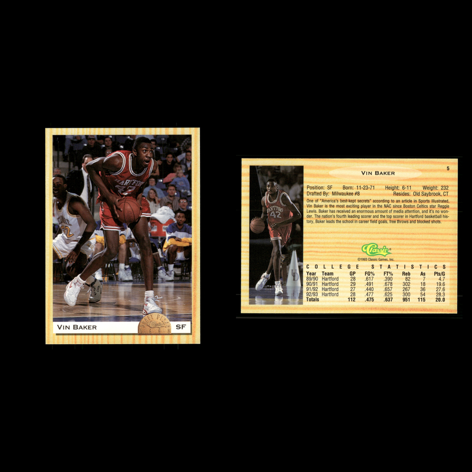 Vin Baker #5 1993-94 Classic Draft Picks Hartford Hawks/Milwaukee Bucks ...