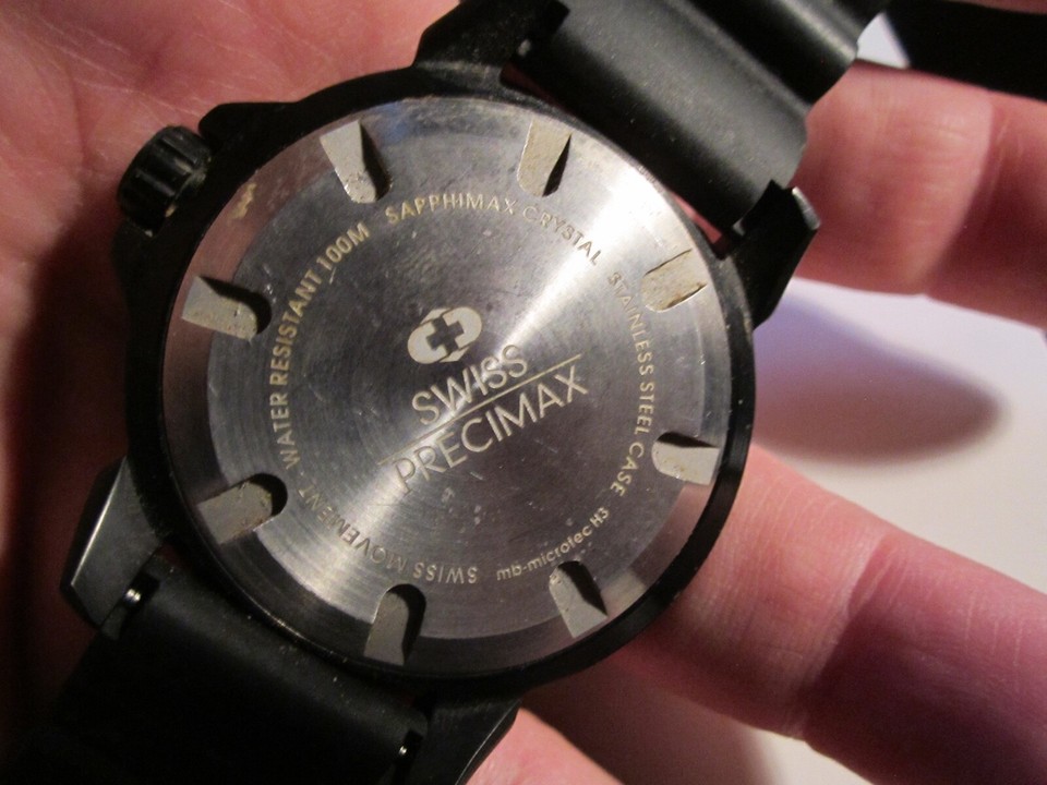 MEN'S SWISS PRECIMAX WATCH BLACK ON BLACK FITS UP TO 10" WRIST HEAVY ...