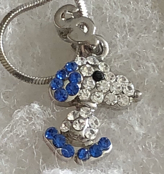 Peanuts Snoopy Crystal necklace Blue bling Silver Tone 17" Sparkle | eBay