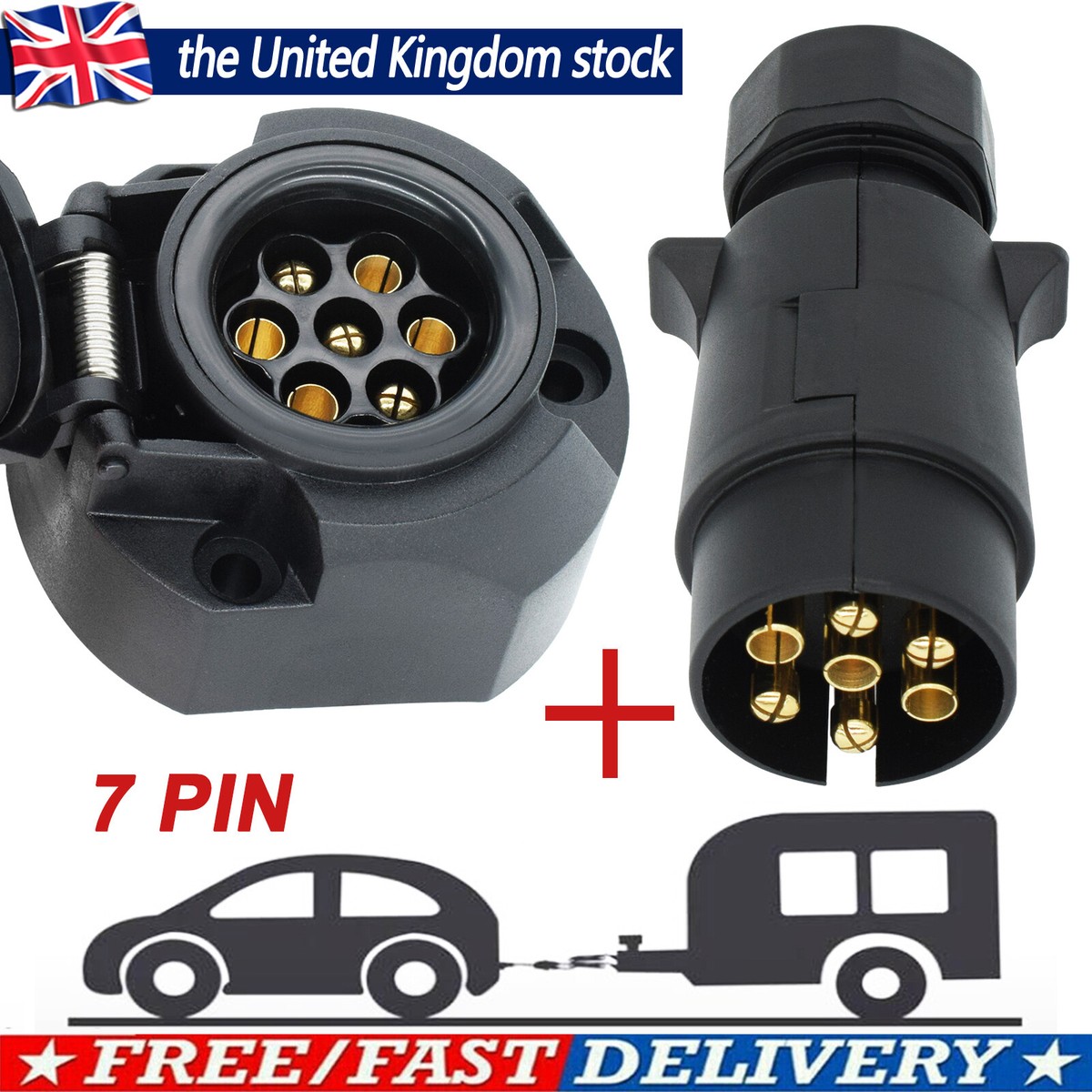 Seven Wire Trailer Plug 7 Way Round To 7 Way RV Flat Trailer Connector