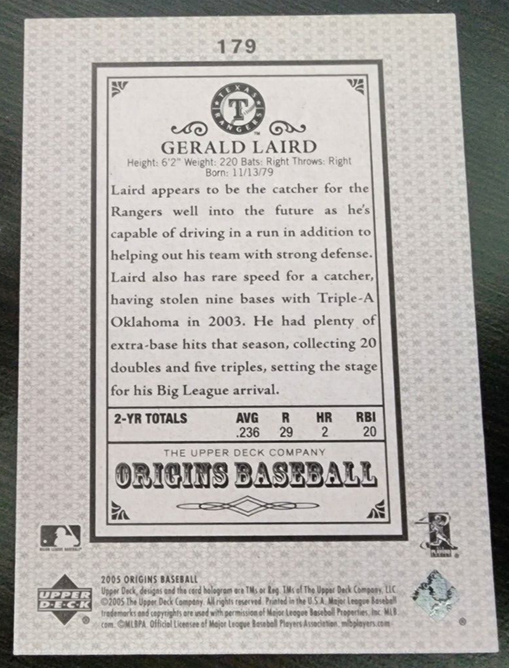 2005 Origins Old Judge Red #179 Gerald Laird # 5/99 | eBay