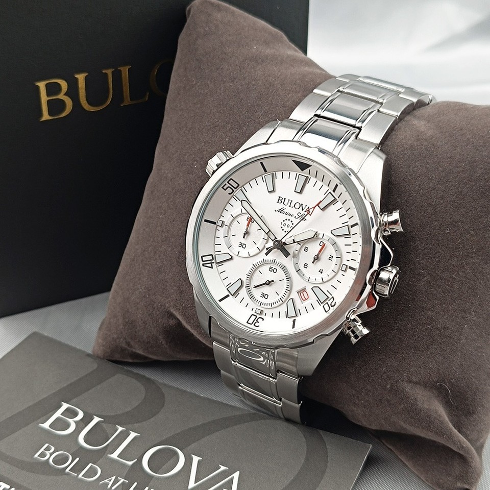 Bulova Marine Star Chronograph 96B255 White Dial Stainless Steel Men's ...