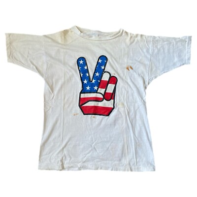 Vintage Early 1970s Peace Sign American Flag Hippie Fashion T-Shirt Sz ...