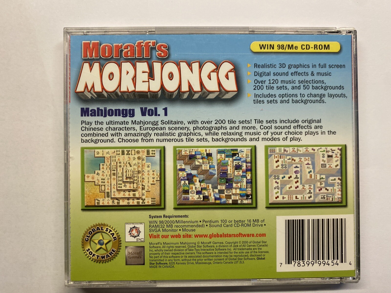 Moraff's MoreJongg (PC 2000) Mahjongg Volume 1 - Win 98/ME CD-ROM 200 ...