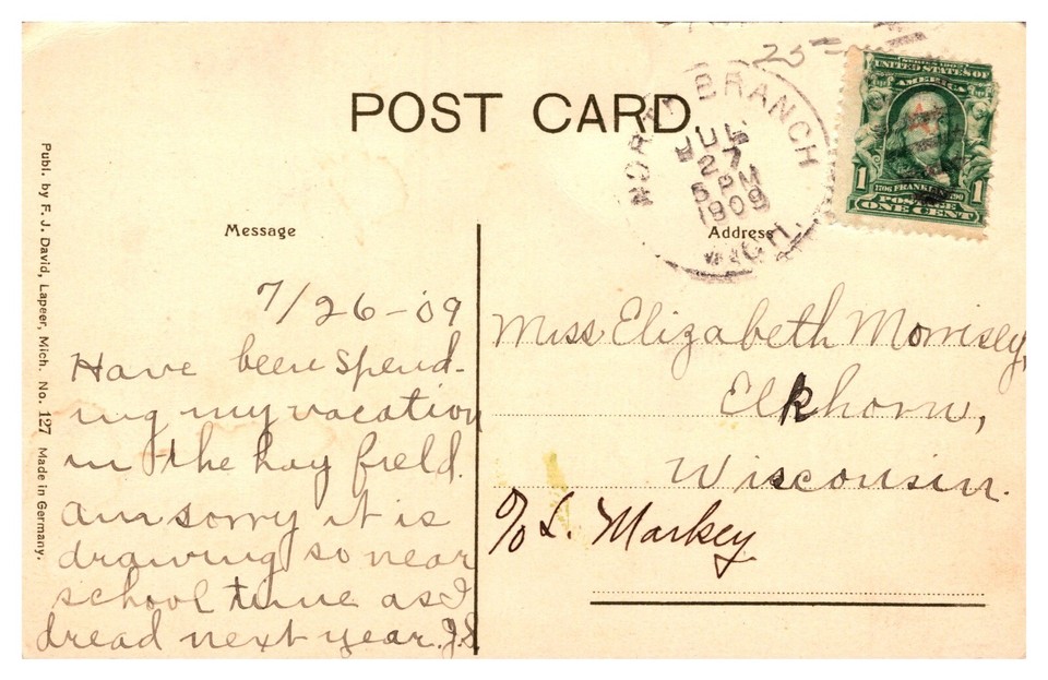 North Branch Michigan Street View Pioneer Bank Barber Pole Buggies ...