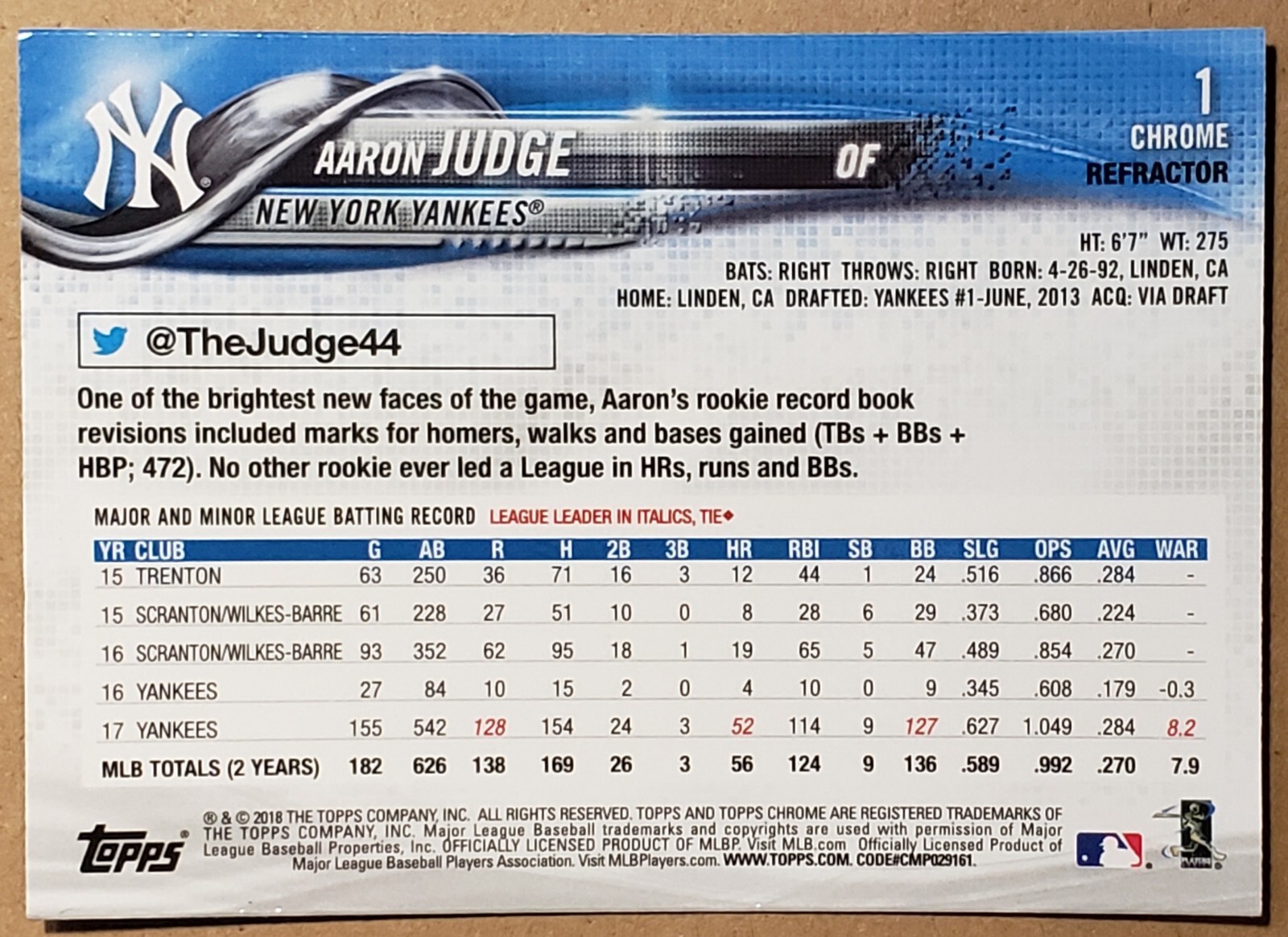 AARON JUDGE 2018 TOPPS CHROME AARON JUDGE PINK REFRACTOR SP! Mint! | eBay