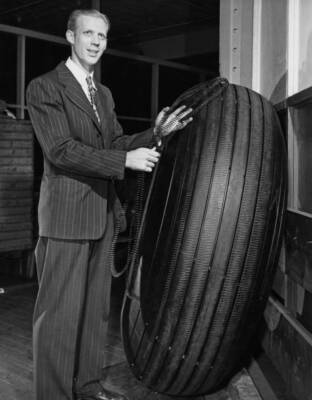 Tyre designer John Antonson shows steel coils, rectangular shape, Old ...