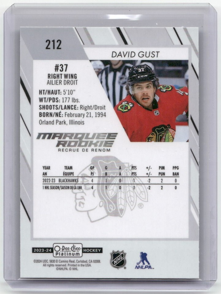2023-24 UD OPC PLATINUM DAVID GUST MARQUEE ROOKIE RC #212 | eBay