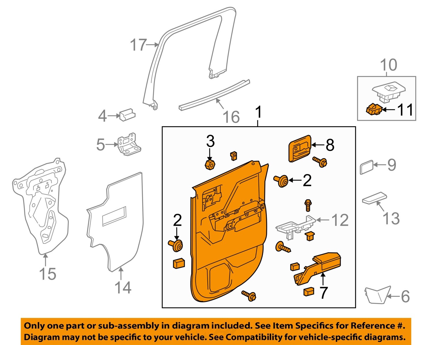2016-2019 GMC Sierra 1500 Rear Door Interior Trim Door Trim Panel GM ...