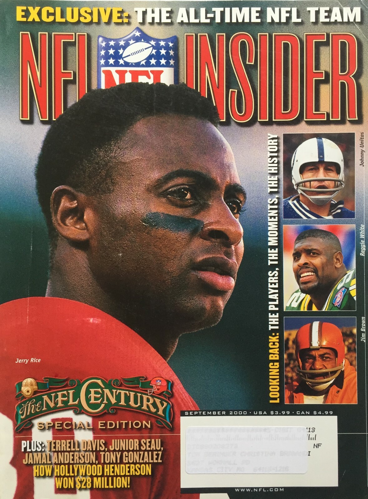 JERRY RICE ALL-TIME NFL TEAM 2000 NFL INSIDER Magazine JIM BROWN ...