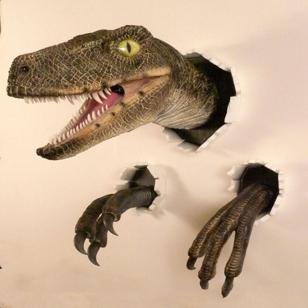 Velociraptor Statue Wall Resin Mount Dinosaur Head Sculpture Wall ...
