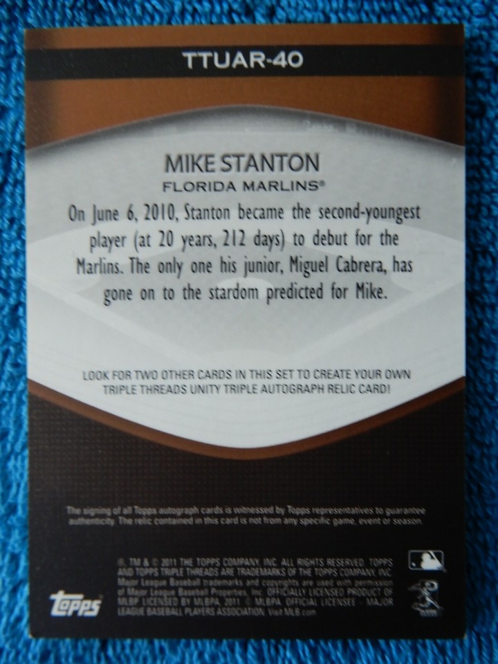 Mike Stanton 2011 Topps "Triple Threads" Autographed & Game-Used Card ...
